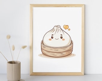 Cute Soup Dumplings Dim Sum, Kawaii Cartoon for Home Decor, Nursery ...