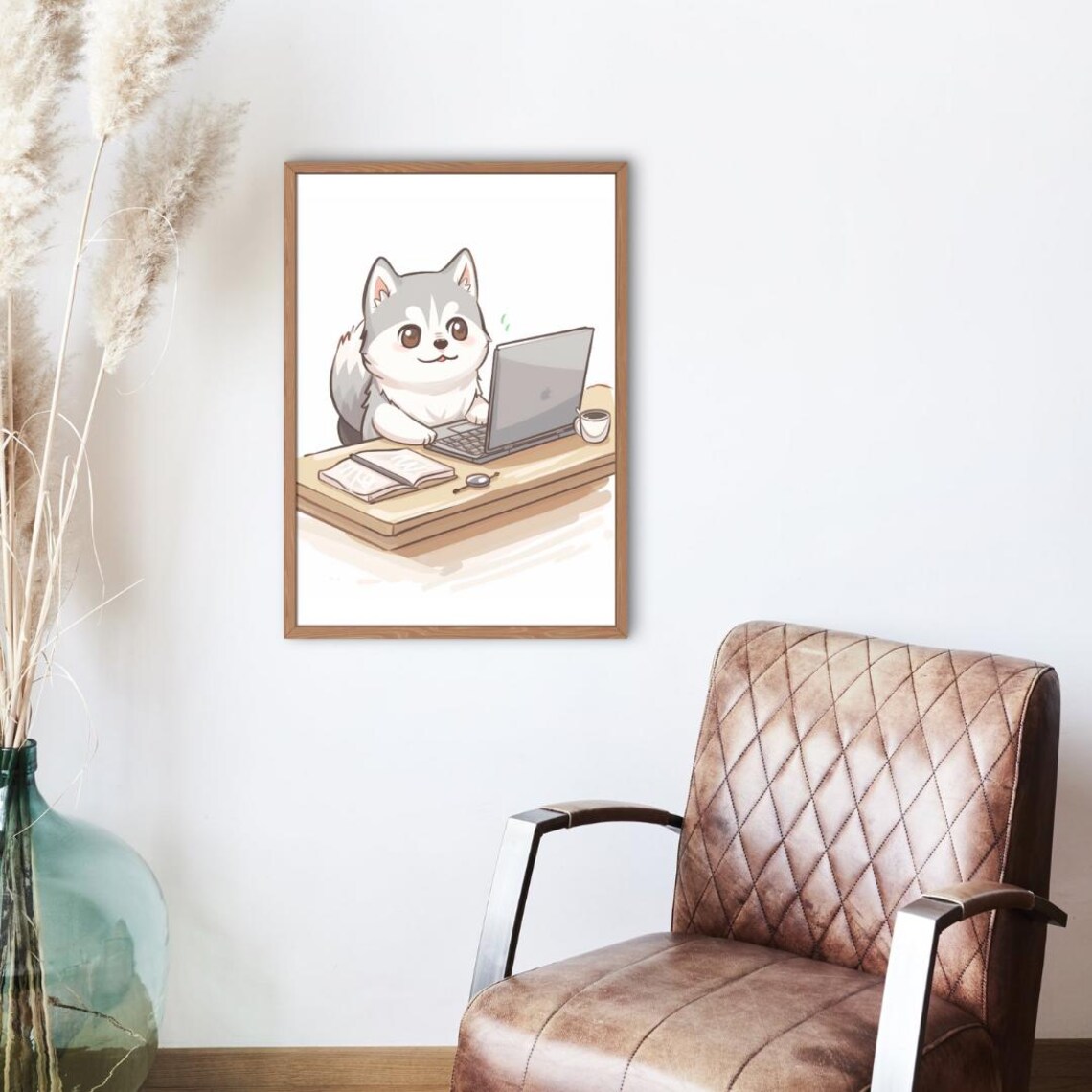 Cute Office Siberian Husky, Kawaii Cartoon for Home Decor, Nursery ...