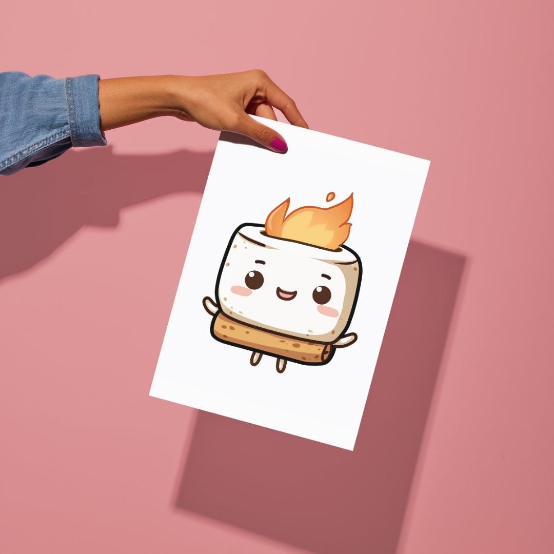 Cute Fall Campfire Smores, Kawaii Cartoon for Home Decor, Nursery Print ...