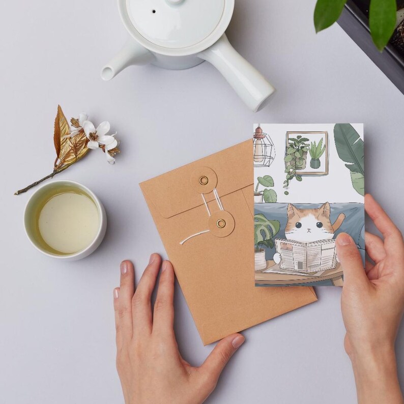 Cute Tabby Cat Reading, Kawaii Cartoon for Home Decor, Nursery Print ...