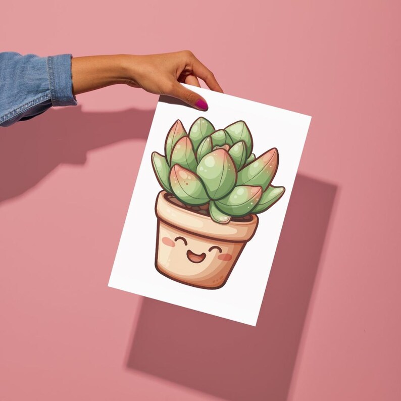 Cute Succulent Plant, Kawaii Cartoon for Home Decor, Nursery Print ...