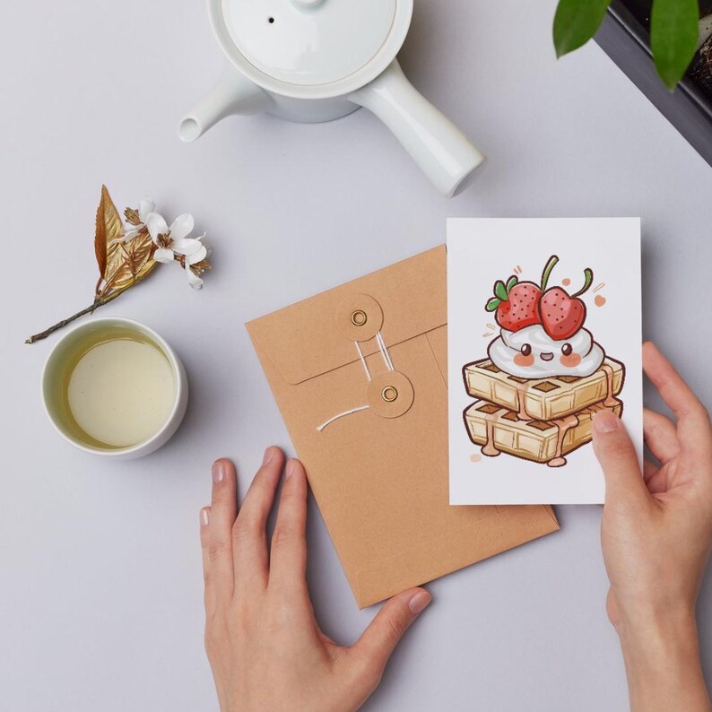 Cute Waffles Strawberry, Kawaii Cartoon for Home Decor, Nursery Print ...