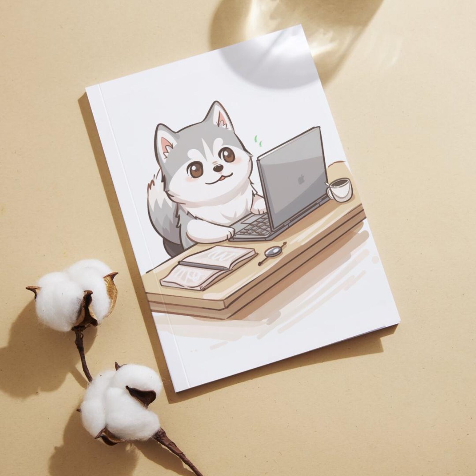 Cute Office Siberian Husky, Kawaii Cartoon for Home Decor, Nursery ...