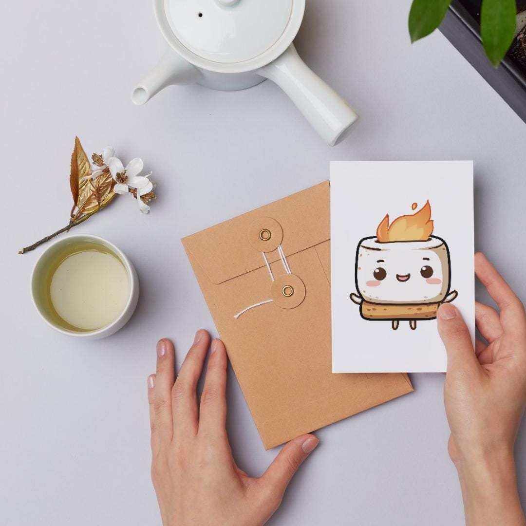 Cute Fall Campfire Smores, Kawaii Cartoon for Home Decor, Nursery Print ...