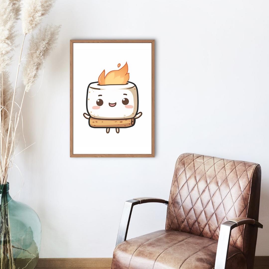 Cute Fall Campfire Smores, Kawaii Cartoon for Home Decor, Nursery Print ...