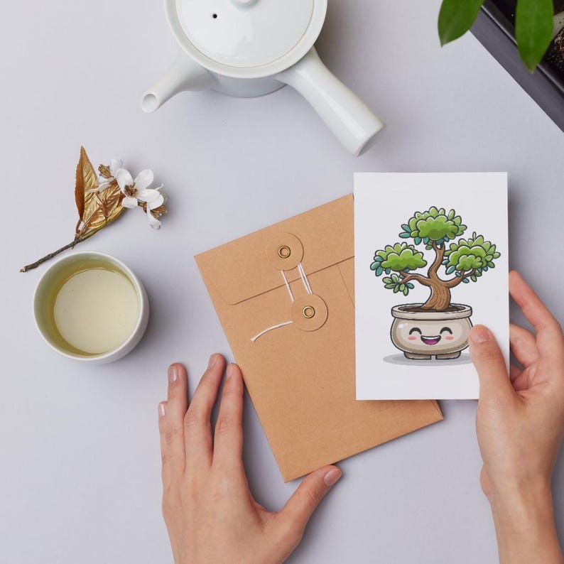 Cute Bonsai Tree in Vase, Kawaii Cartoon for Home Decor, Nursery Print ...