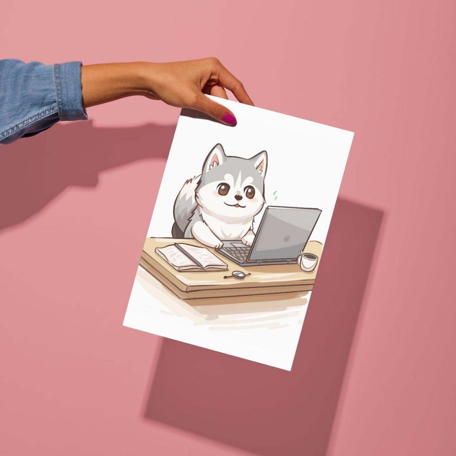 Cute Office Siberian Husky, Kawaii Cartoon for Home Decor, Nursery ...