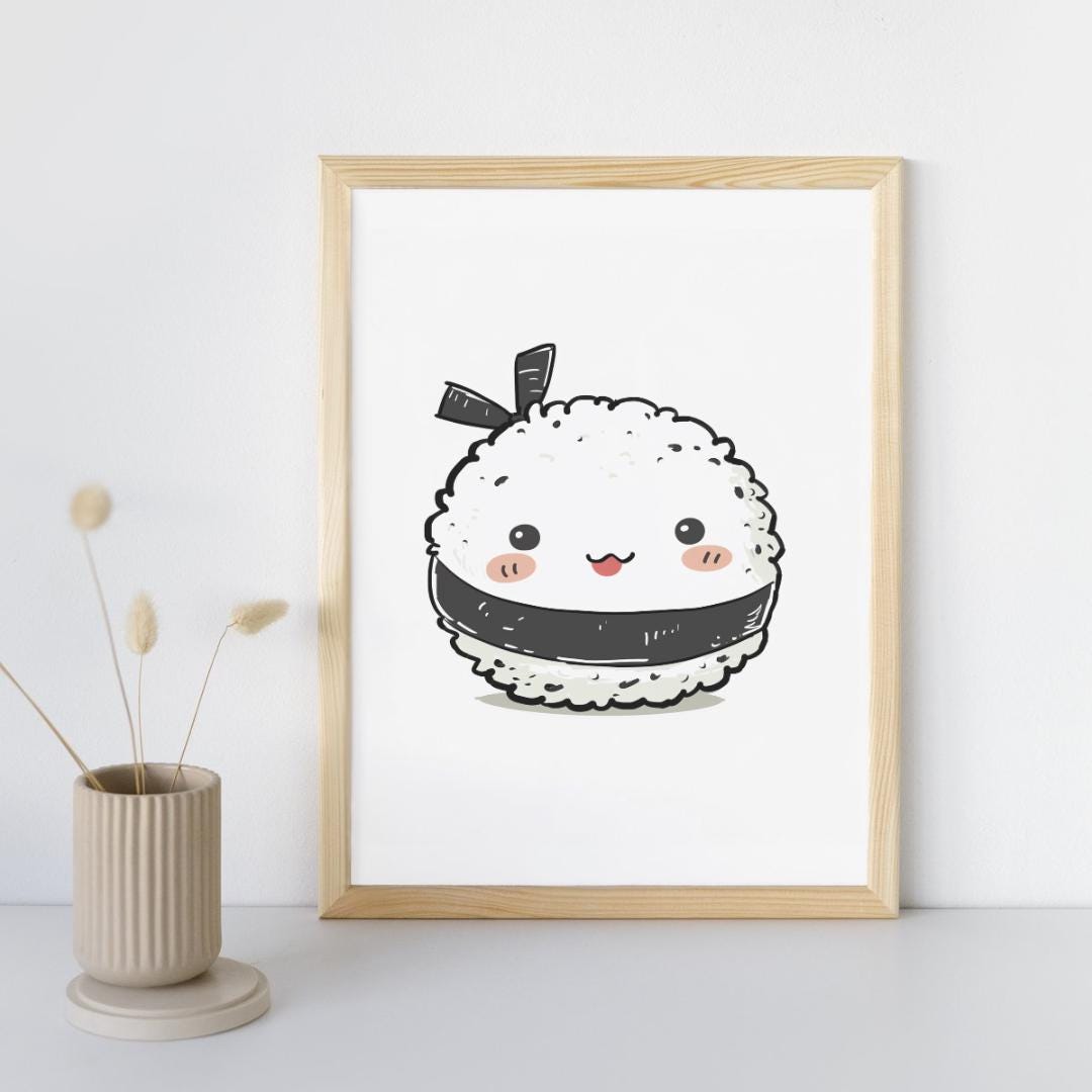 Cute Rice Ball Onigiri, Kawaii Cartoon for Home Decor, Nursery Print ...