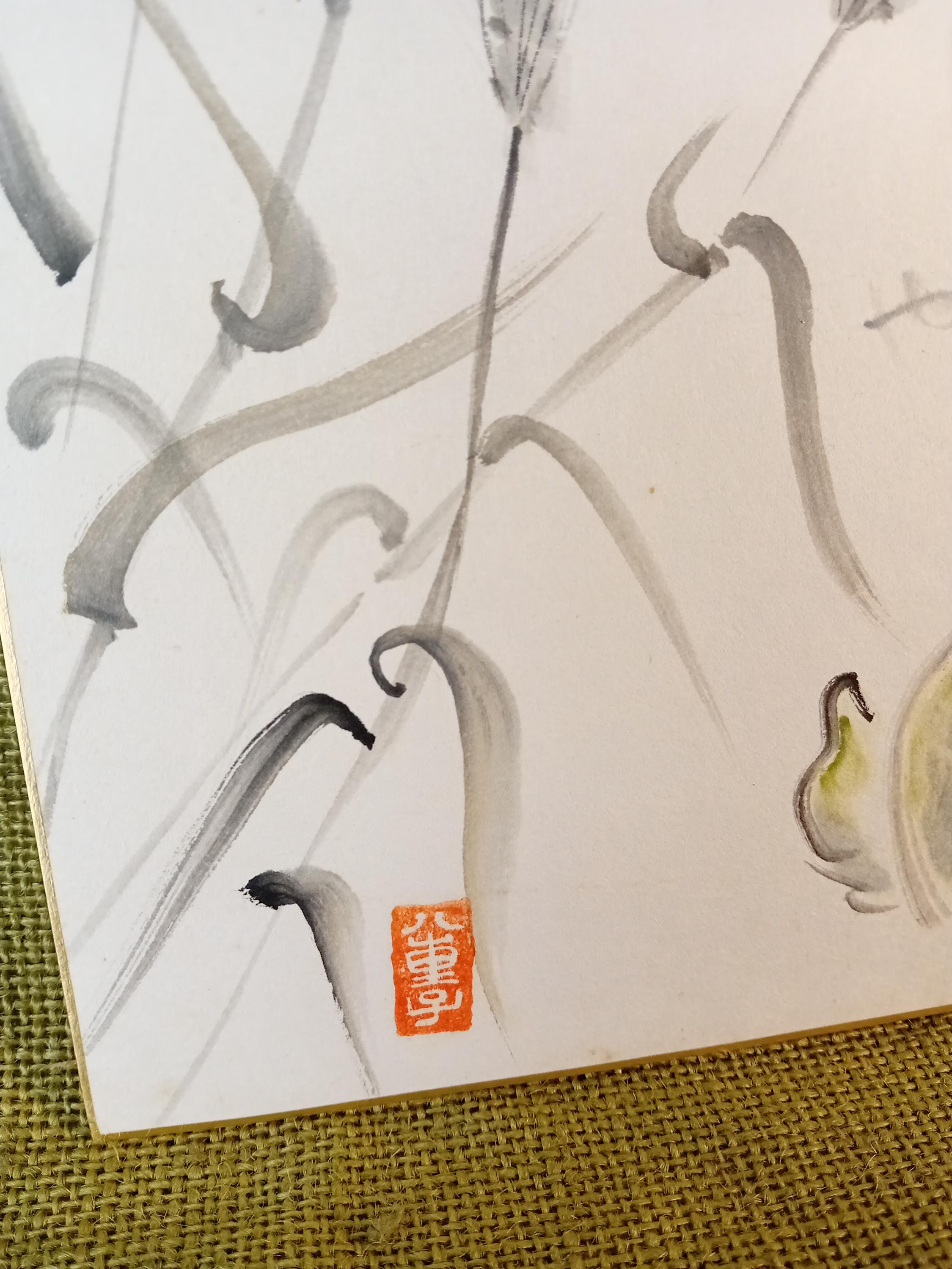 Vintage Sumi-e on Shikishi, Original Ink Painting, Japanese Minimalism ...