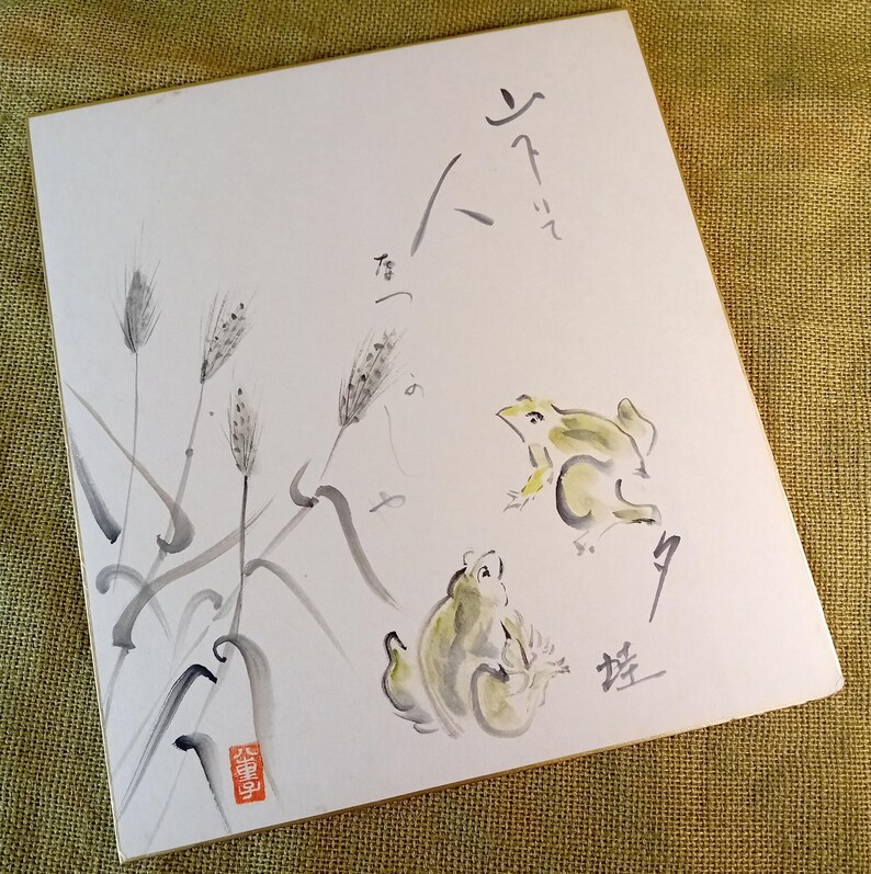 Vintage Sumi-e on Shikishi, Original Ink Painting, Japanese Minimalism ...
