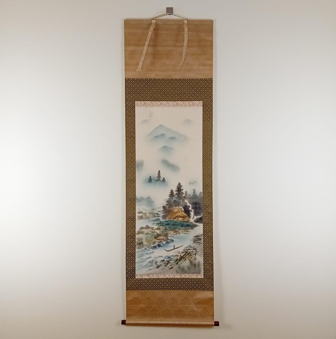 Vintage Japanese Scroll, 20th Century Second Half, Original Ink on Silk ...