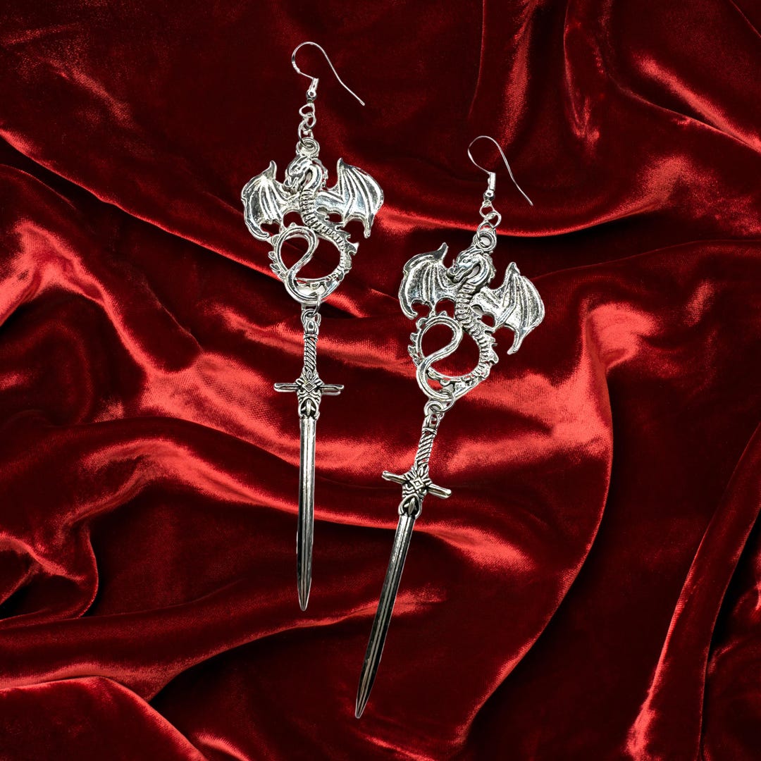 Medieval Dragon Slayer Sword Earrings Sterling Silver Plated Hooks ...