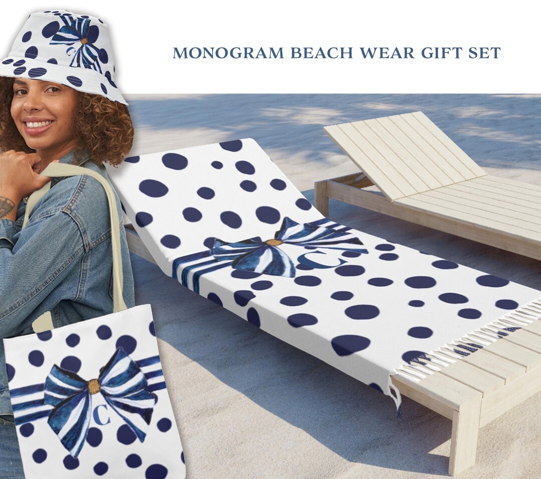 Personalized Gift Set Beach Wear Navy Polka Dot Coquette Bow Design ...