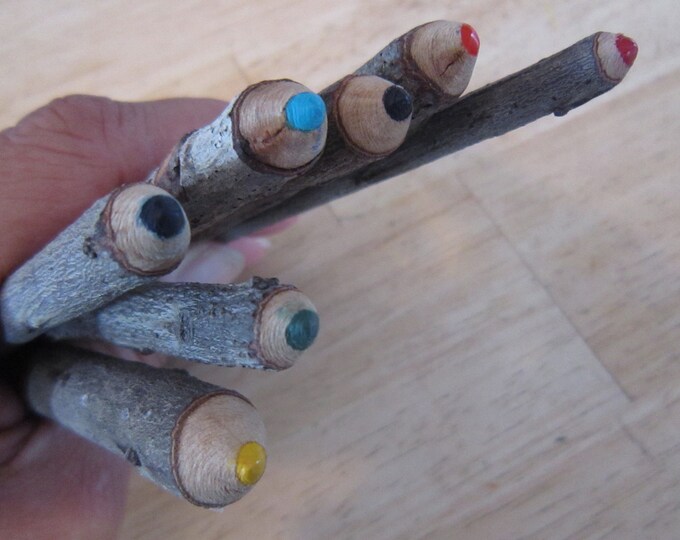 Rustic Whittled Wood Colored Pencils, Twig, Branch, Set of 7 - Etsy