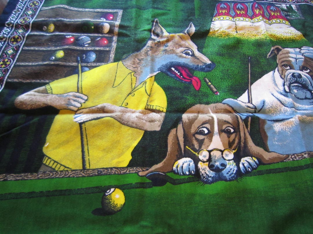 Vintage Original Dogs Playing Pool, Jack the Ripper, Tapestry, NOS ...