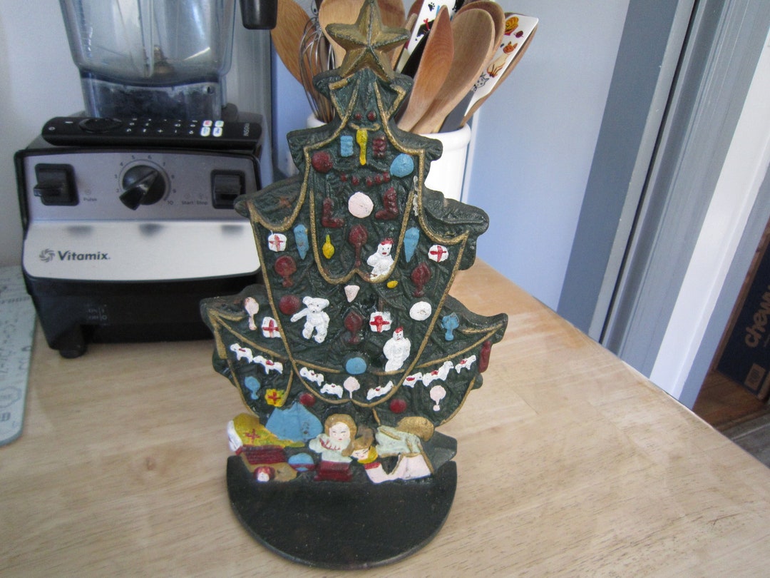 Cast Iron Christmas Tree Door Stop, Heavy, Supportive, Decorated Tree ...