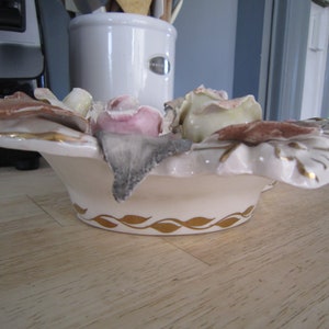 Vanity Boudoir Tray/dish Intricate Floral Detail, Gold Leaf Trim Shabby ...