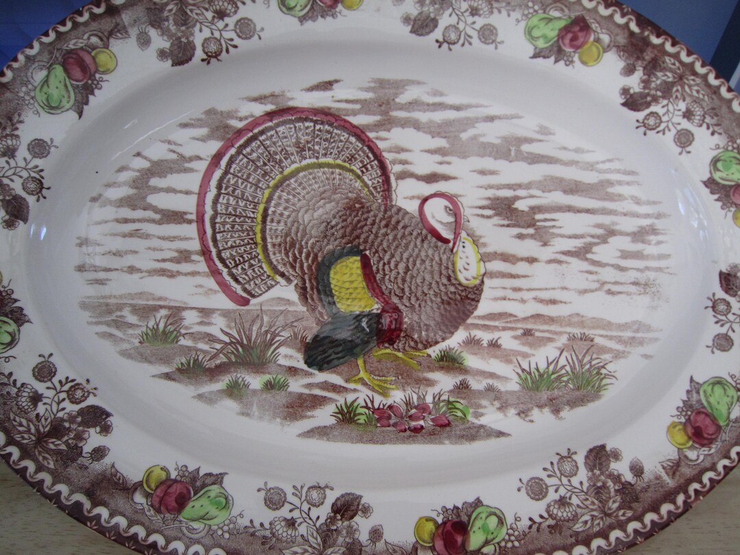 Large Thanksgiving Turkey Platter Unmarked Transferware From Original ...