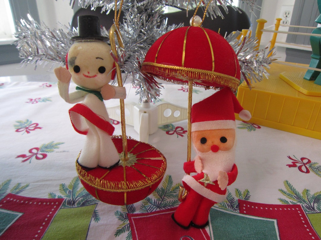 Vintage Felt and Styrofoam Christmas Ornaments, Snowman or Santa Claus ...