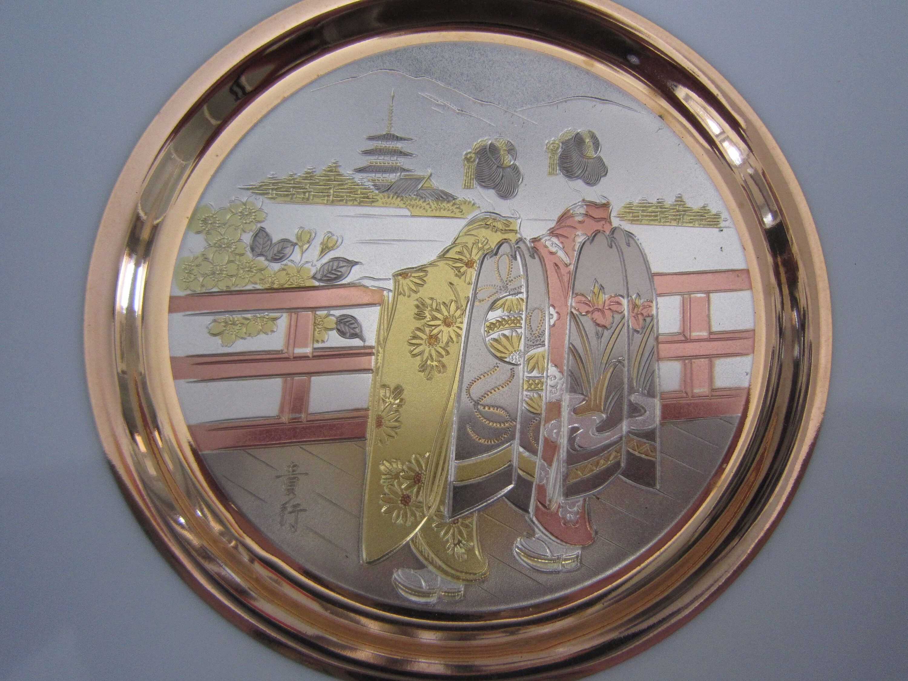 The Art of Chokin Two Geisha Women Looking Over a Bridge | Etsy