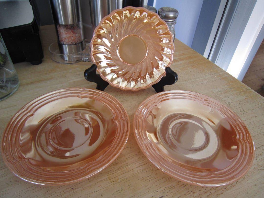 Fire King Peach Lustre Lusterware Three Bands & Shell Saucers - Etsy