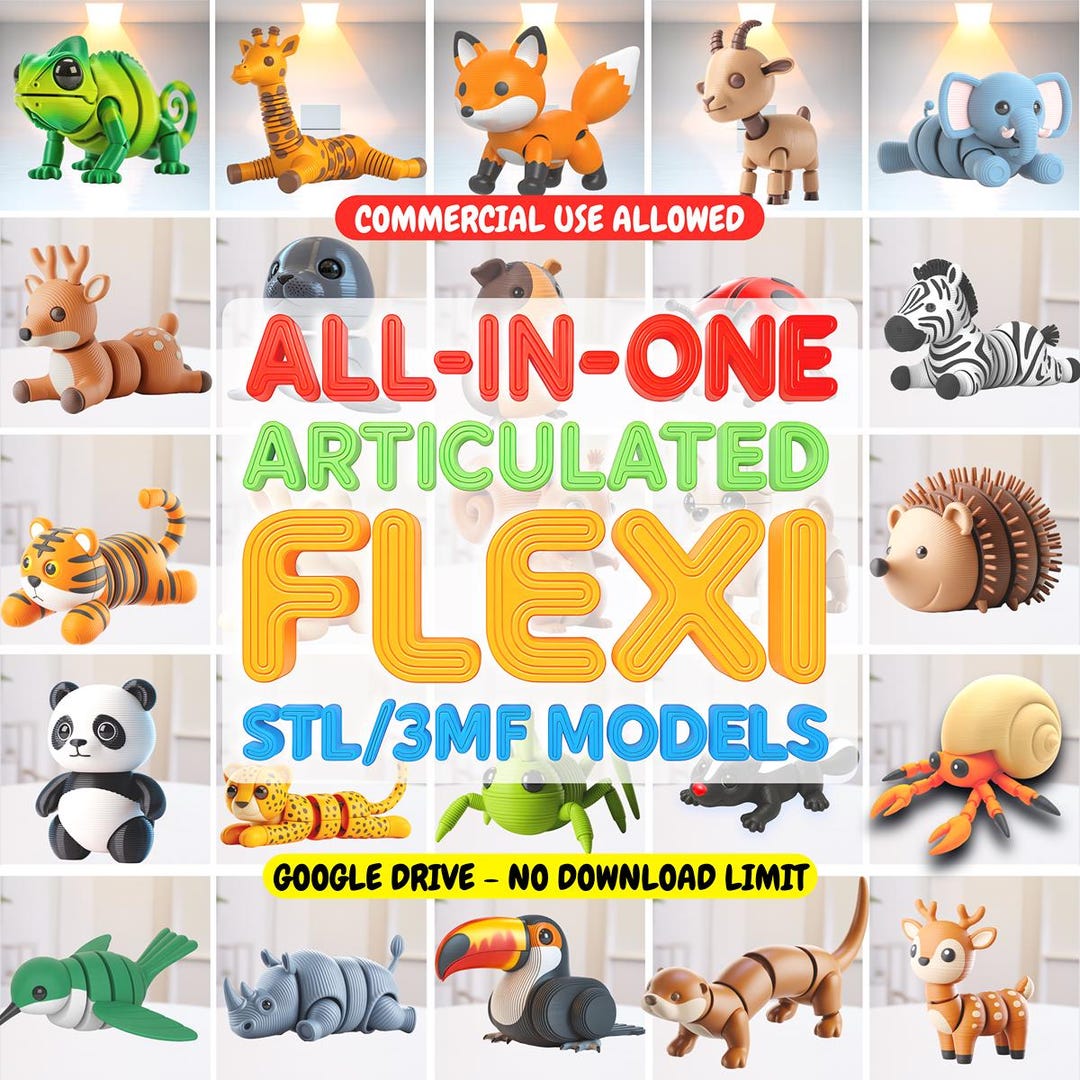 Flexi Articulated Animals 3D Print Models – STL & 3MF Files (instant ...