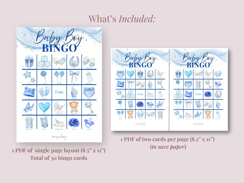 Baby Boy Bingo Game Boy Shower Bingo Printable Baby Boy Bingo Card Boy ...