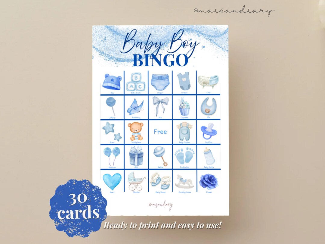 Baby Boy Bingo Game Boy Shower Bingo Printable Baby Boy Bingo Card Boy ...