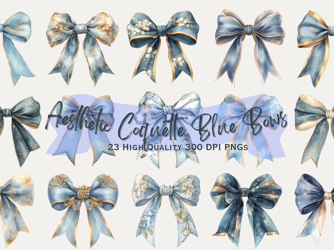 Aesthetic Coquette Blue Bows PNG, Coquette Blue Bows, Watercolor Blue ...