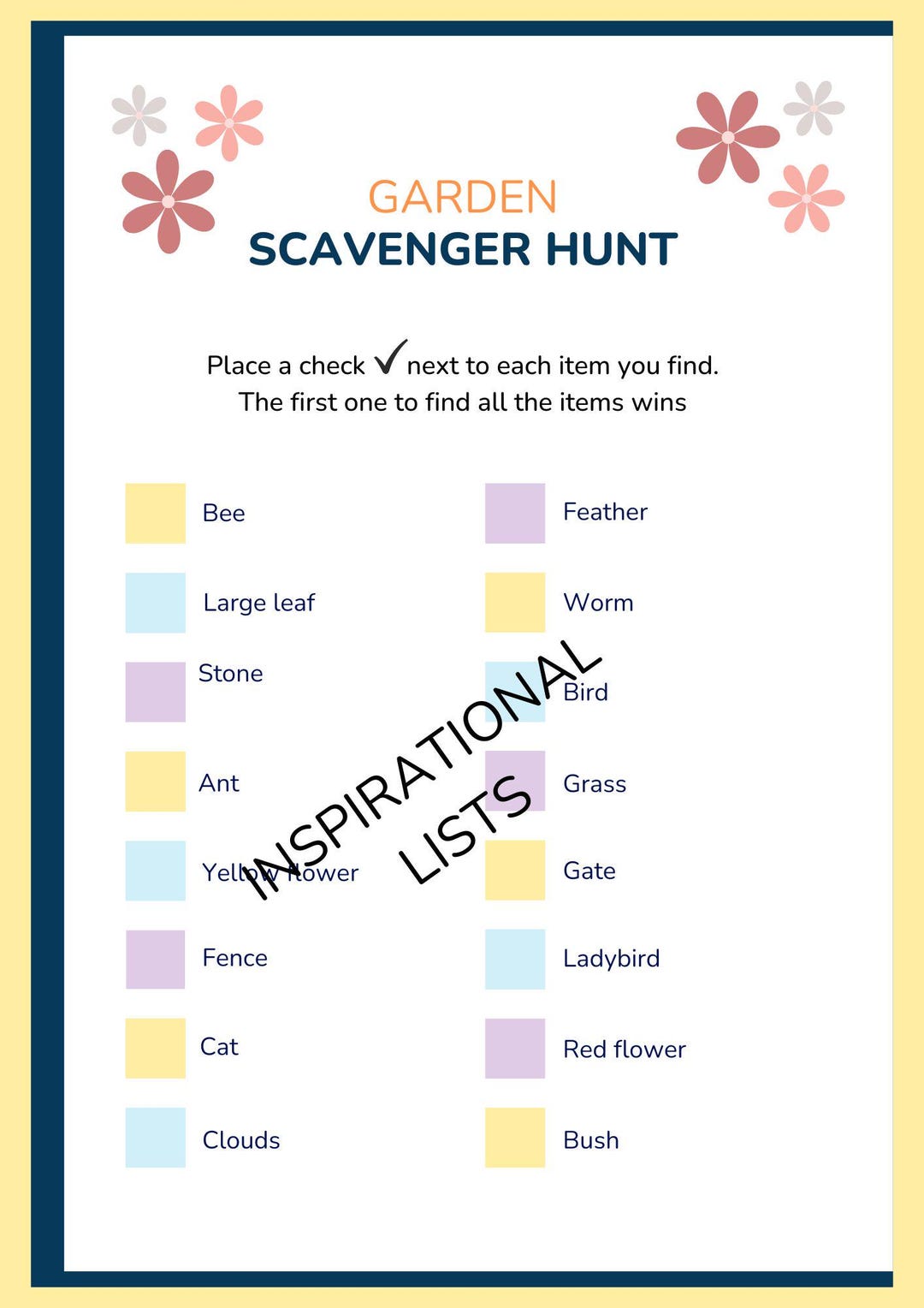 Scavenger Hunt List Spotter With Items for Kids to Find in a Garden or ...
