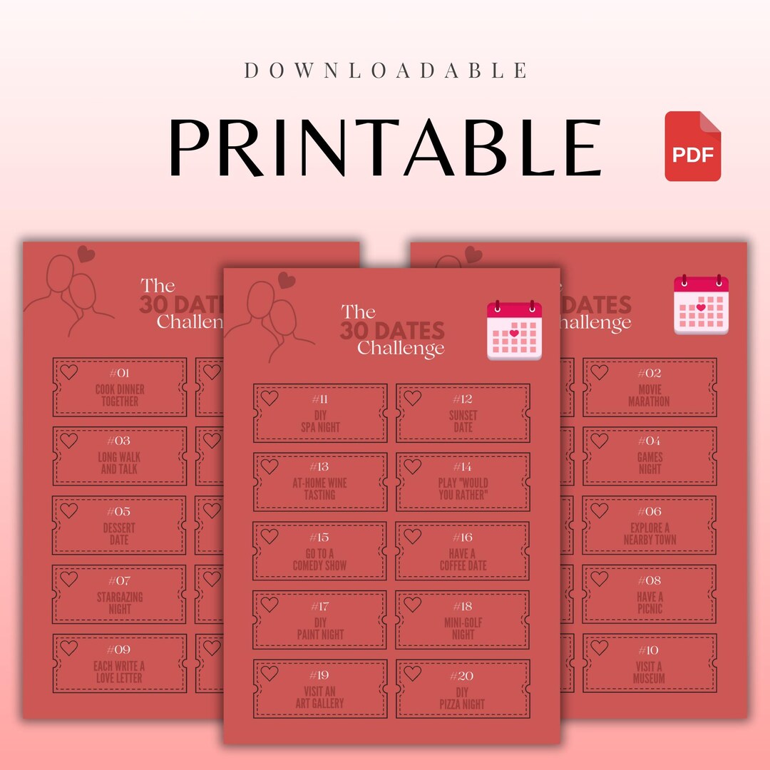 30 Dates Challenge for Couples Printable Romantic Gift for Partner Fun ...