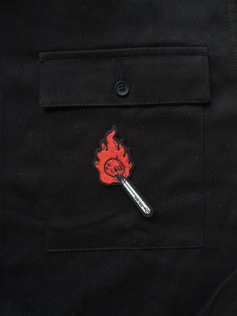 Burning up // DIY Skull Match Embroidered Iron Sew on Patch Punk Metal ...