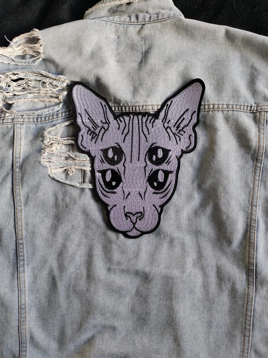Four Eyes // DIY Sphynx Cat Large Back Patch Embroidered Iron Sew on ...