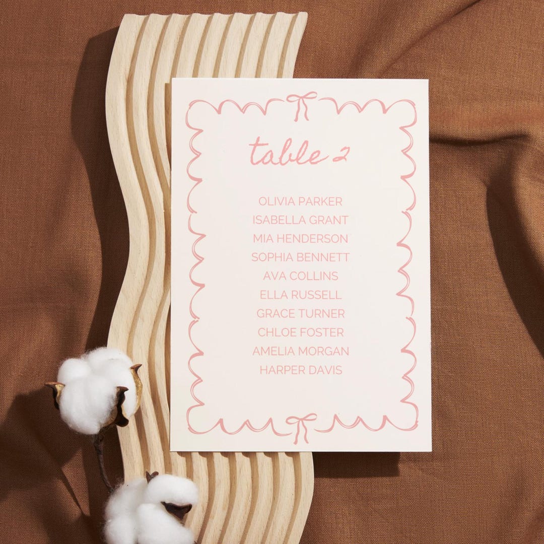 Pink Bows Bridal Shower Seating Chart Card Editable Template DIY Canva ...