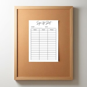Sign up Sheet Email & Phone Number Simple Event Printable PDF - Etsy