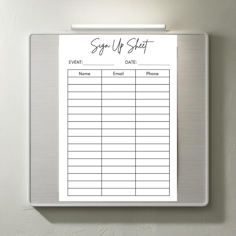 Sign up Sheet Email & Phone Number Simple Event Printable PDF - Etsy