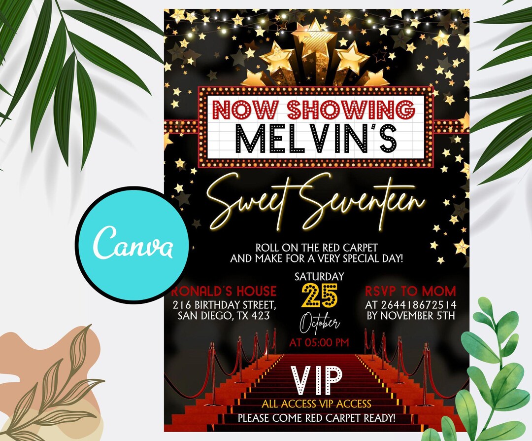 Red Carpet Birthday Invitation, Red Carpet Event Hollywood Invitation ...