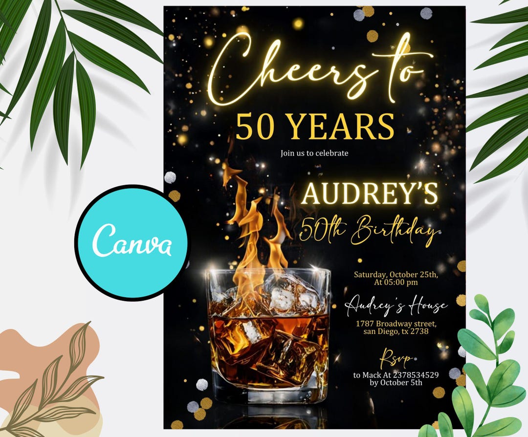Editable Whiskey Birthday Invitation: Surprise Adult Party (canva ...