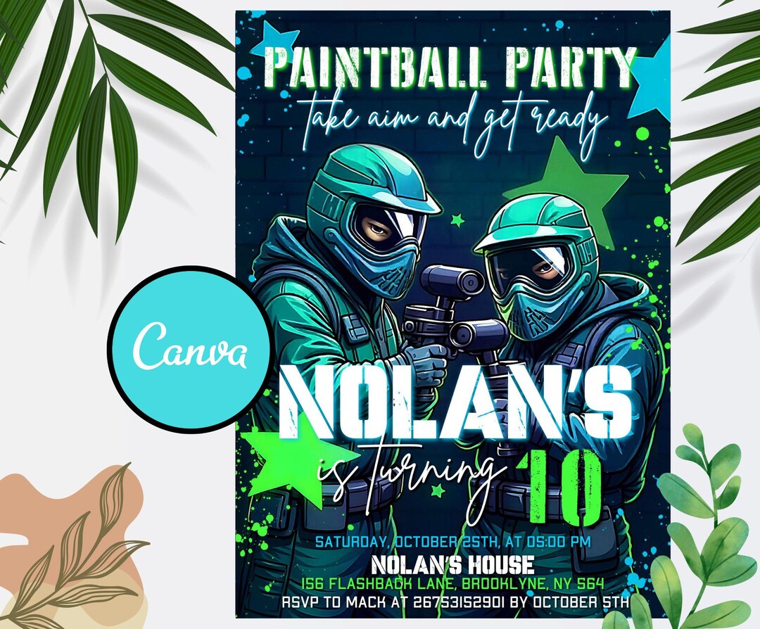 Editable Paintball Birthday Invitation, Paintball Party, Boys Party ...