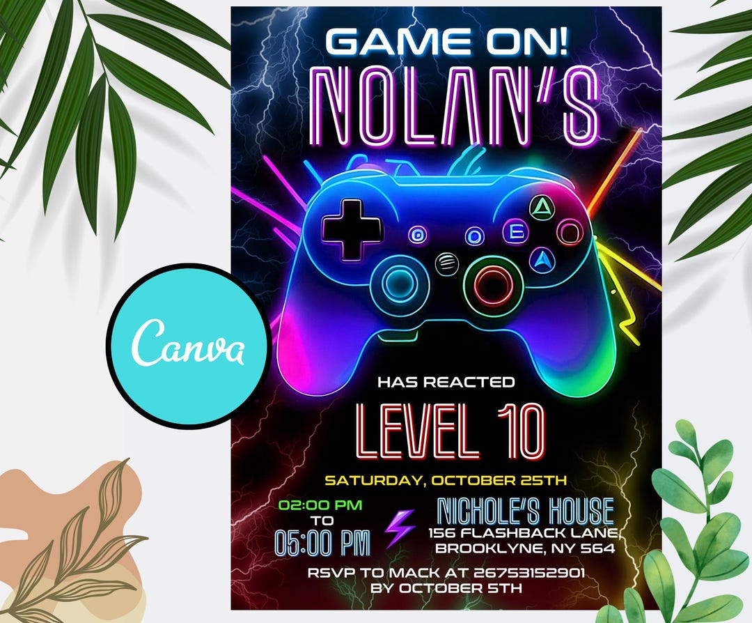 Editable Video Game Birthday Invitation Template, Video Game Invitation ...