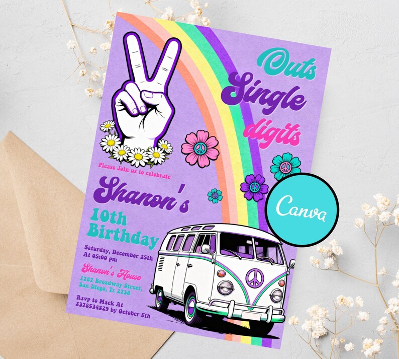 Editable Peace Out Single Digits Birthday Party Invitation, Editable ...