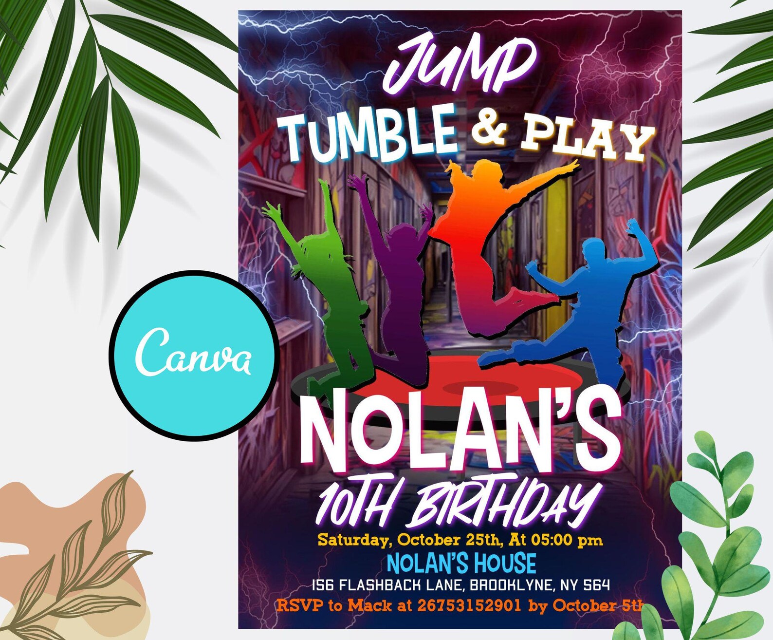 Trampoline Birthday Party Invitation: Jump Theme (digital Download) - Etsy