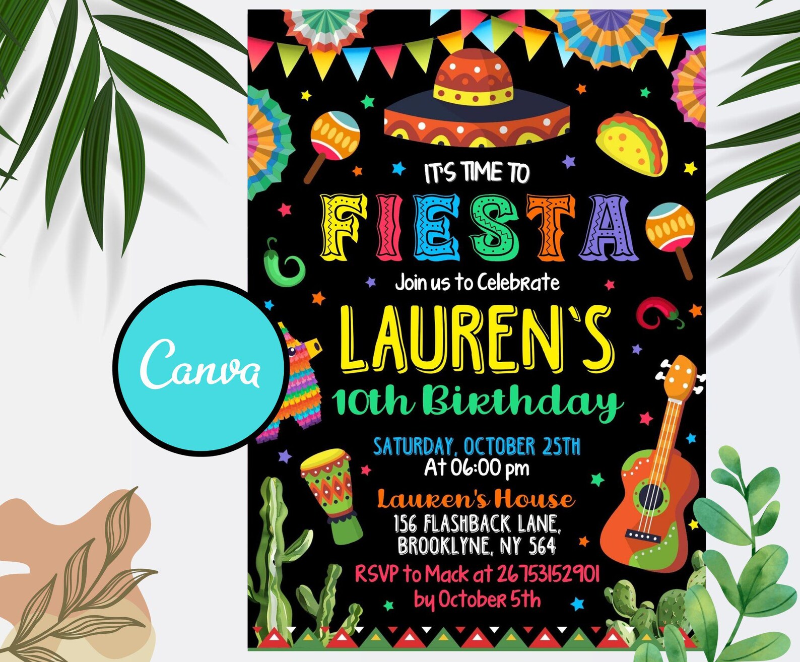 Editable Fiesta Invitation, Mexican Fiesta Theme, Mexican Floral ...