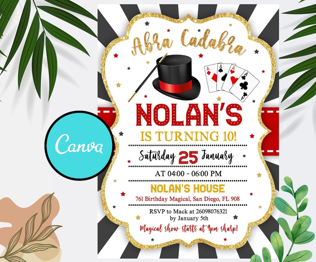 Editable Magic Show Birthday Invitation Template, Magic Party Birthday ...