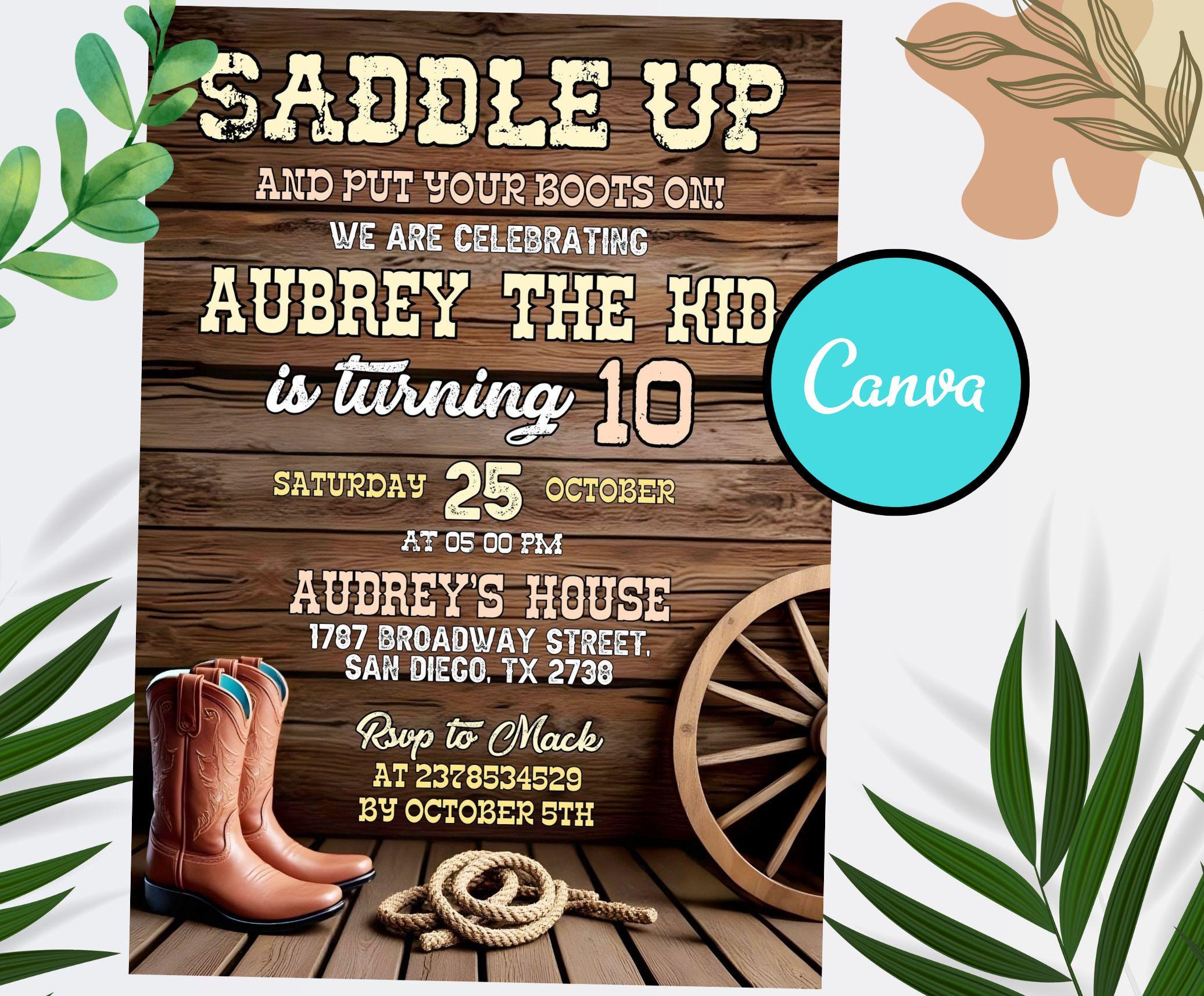 Rustic Cowboy Birthday Invitation: Editable Western Theme (digital ...