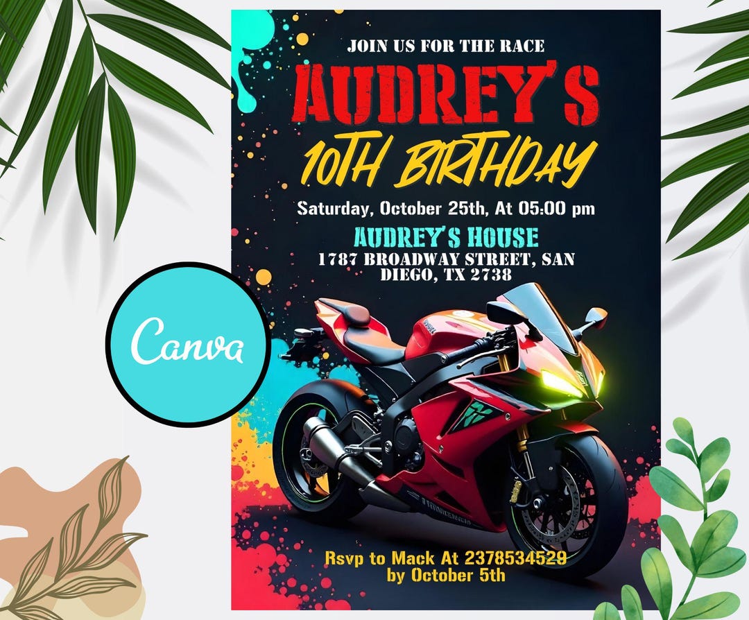 Editable Motocross Birthday Invitation, Dirt Bike Birthday Invitation ...