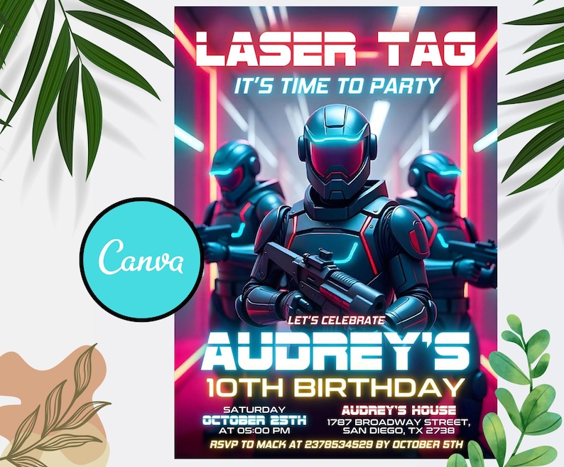 Editable Laser Tag Birthday Invitation, Laser Tag Party Invite Template ...