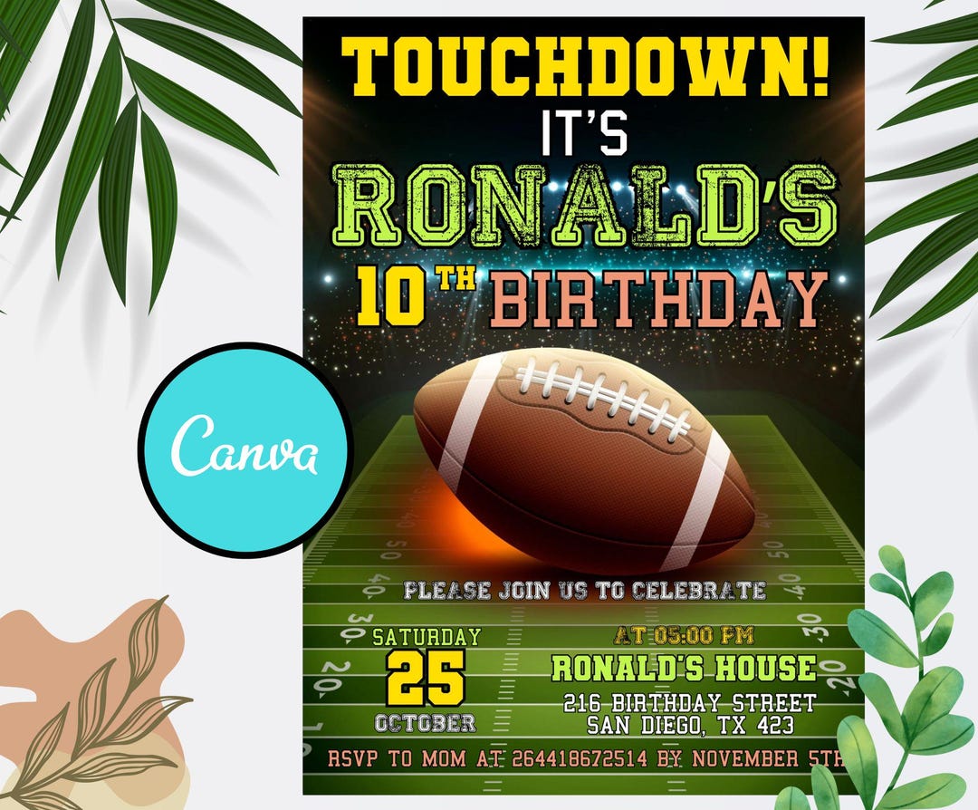 Editable Football Birthday Invitation, Sports Party Invite, Football ...