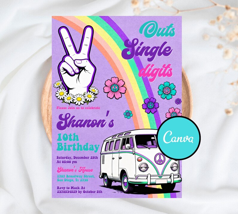 Editable Peace Out Single Digits Birthday Party Invitation, Editable ...