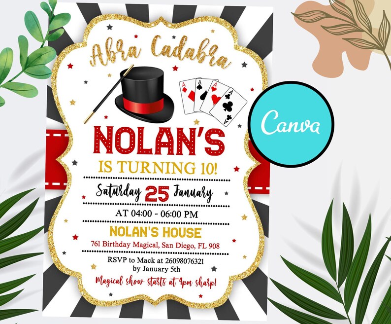 Editable Magic Show Birthday Invitation Template, Magic Party Birthday ...
